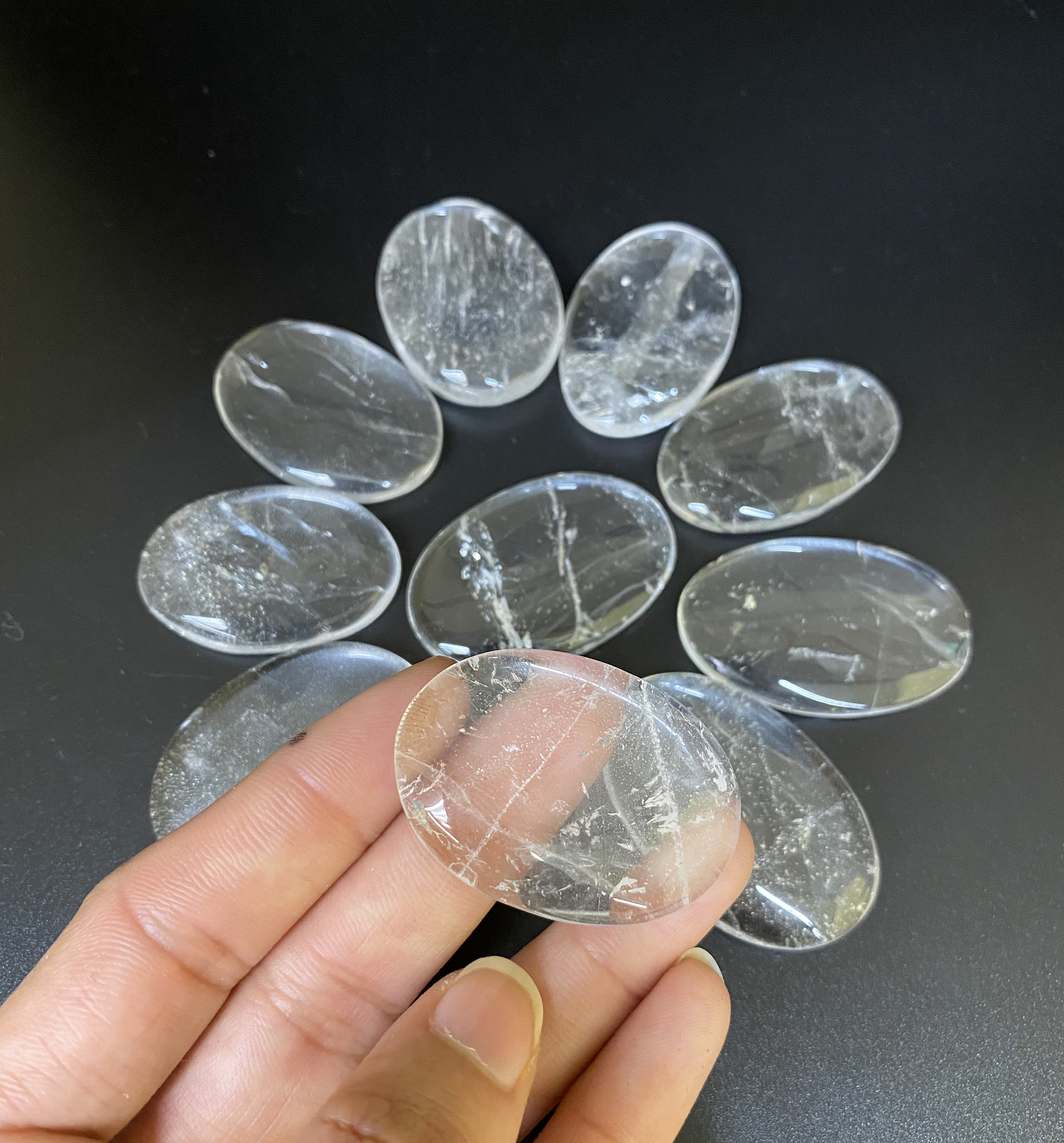 Clear Crystal Quartz Palm Stone / Healing Engraved Palm Stone | Etsy