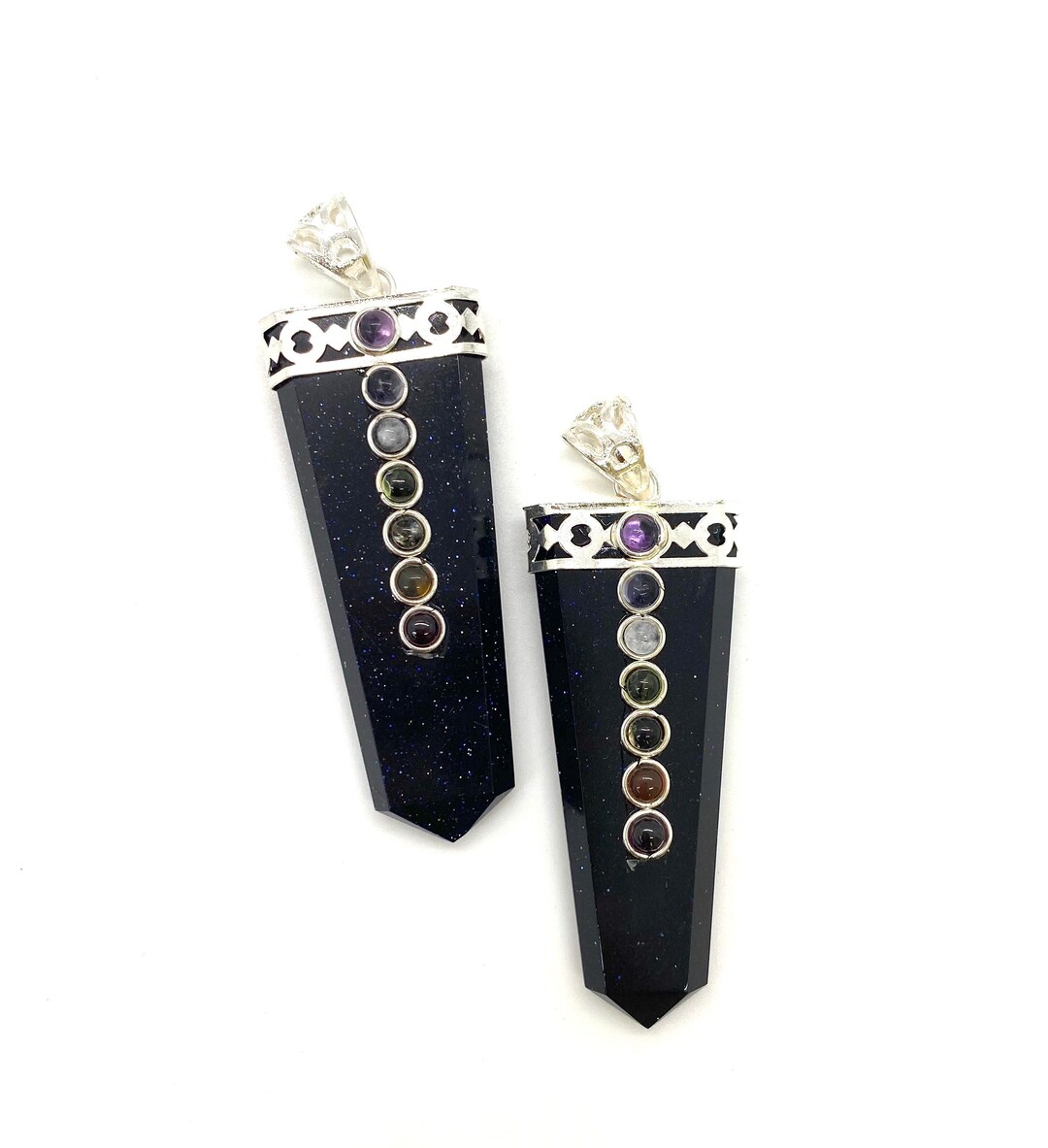 Blue Goldstone 7 Chakra Flat Point Pencil Pendant / Gemstone Pendant ...