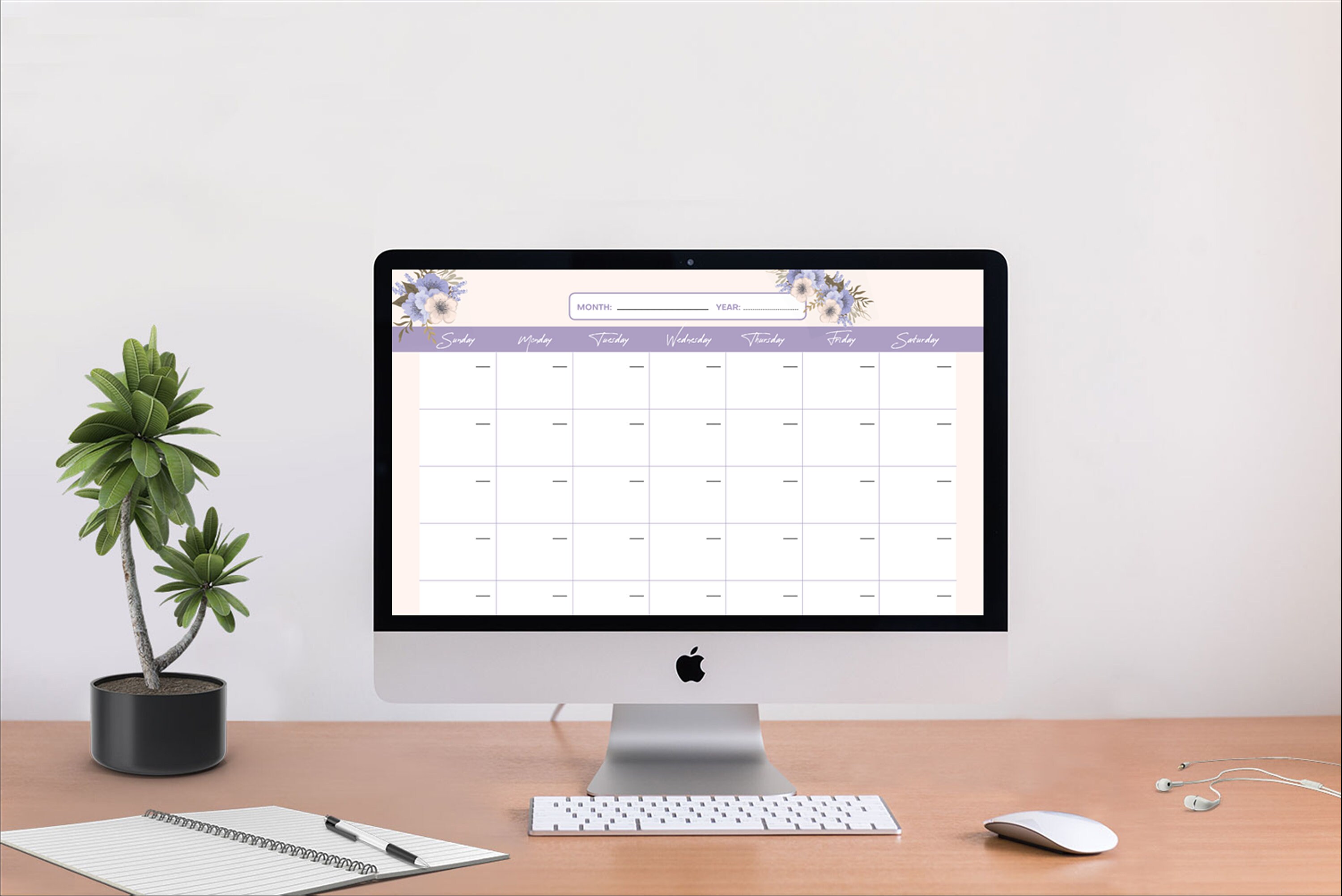 Digital Monthly Calendar Undated With Grocery List/ Note Pad - Etsy