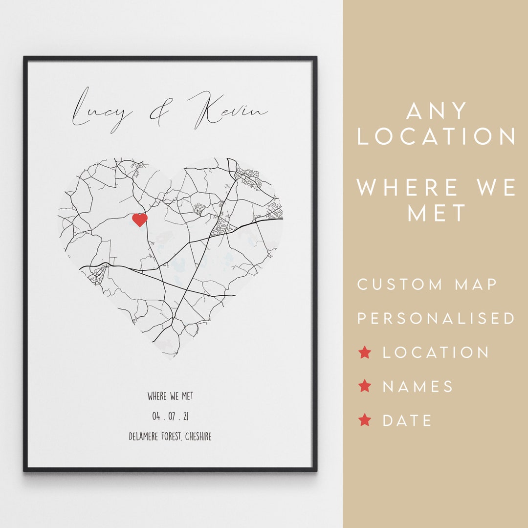 Where We Met Map Print - Personalised Partner Gift - Any Location ...
