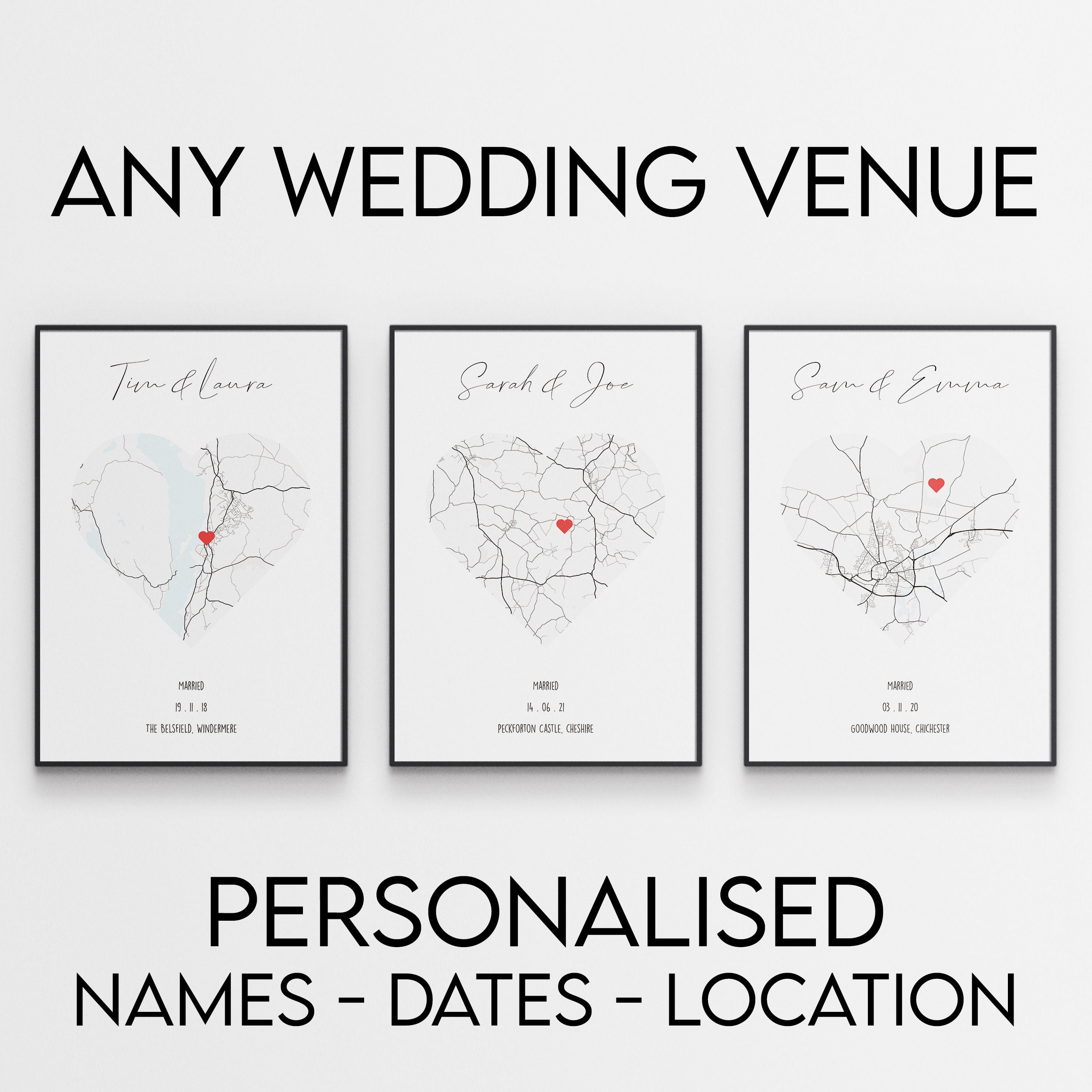 Wedding Gift Personalised Map Print of Any Wedding Venue - Etsy UK