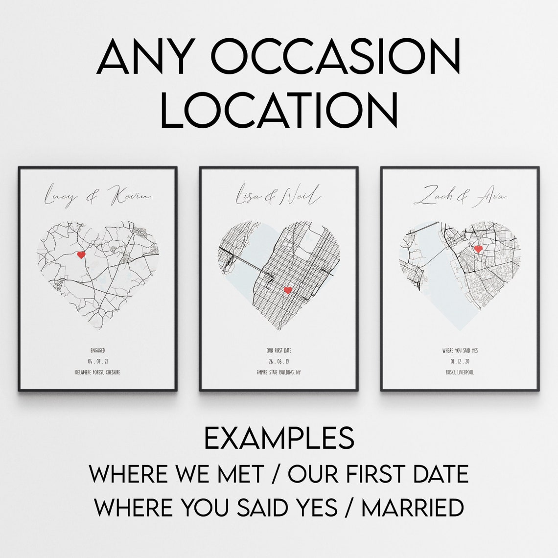 Valentines Gift - Personalised Map Print of Any Location & Occasion ...