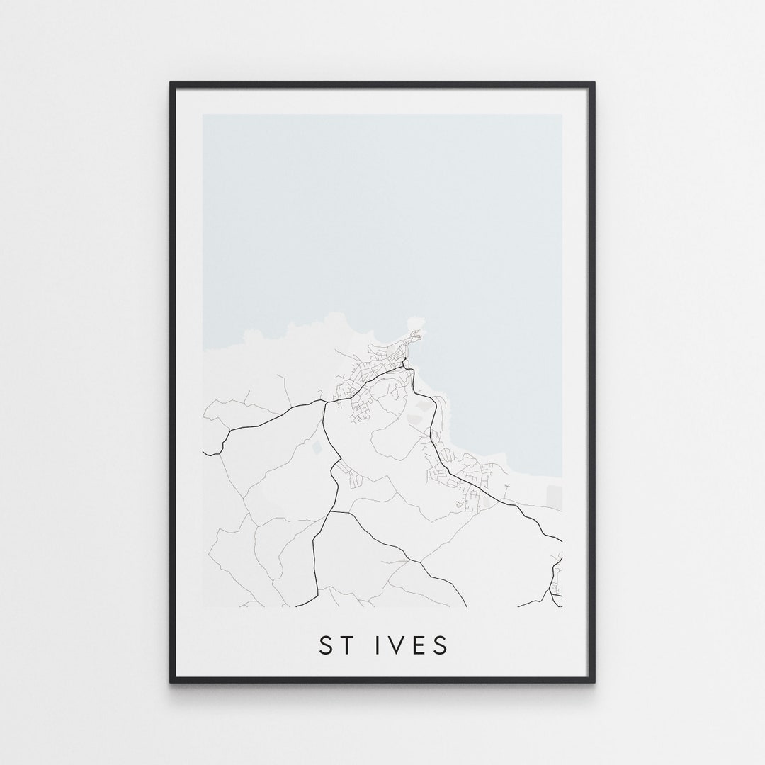 St Ives Map Print Minimal St Ives Poster Art Cornwall - Etsy