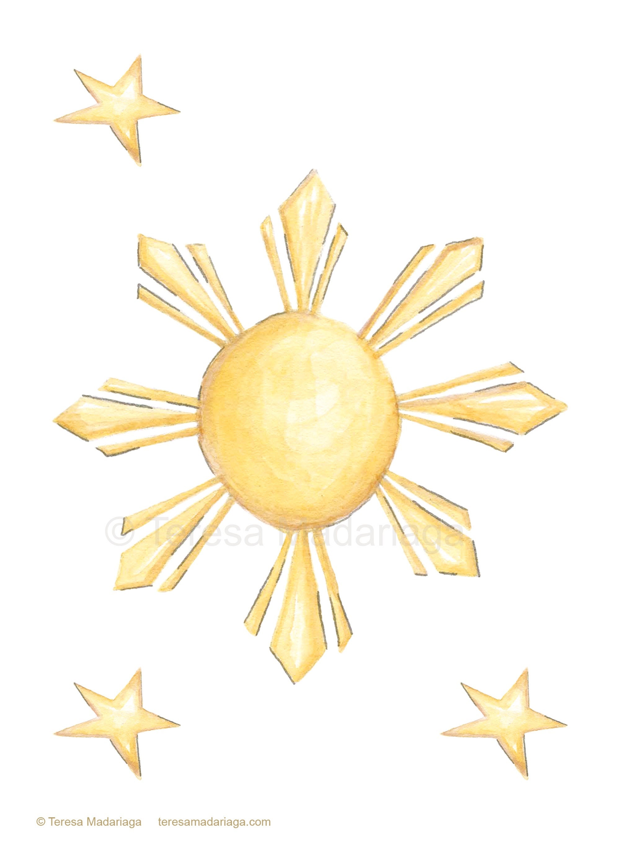 Araw Bituwin - Sun Stars of the Philippines Flag - Hand Illustrated ...