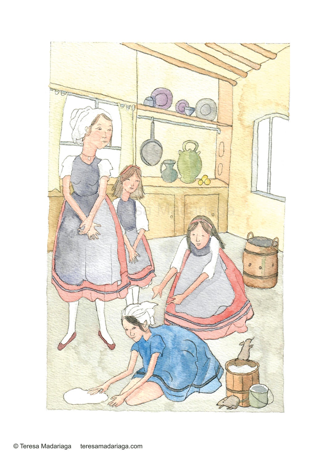 Cinderella Fairy Tale in a Basque Setting - Hand Illustrated Postcard ...