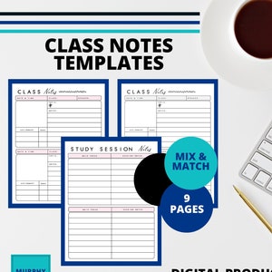 Printable Note Pages, Class Note Template, Study Guide Template, Back to School Organization ...