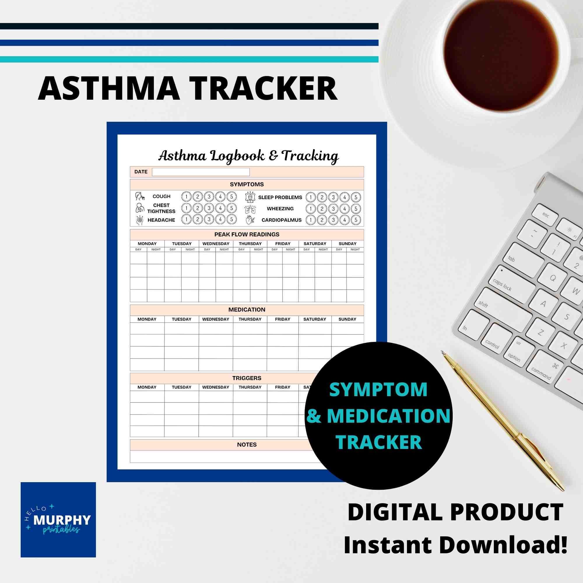 Printable Asthma Planner, Digital Health Tracker and Medication Journal ...