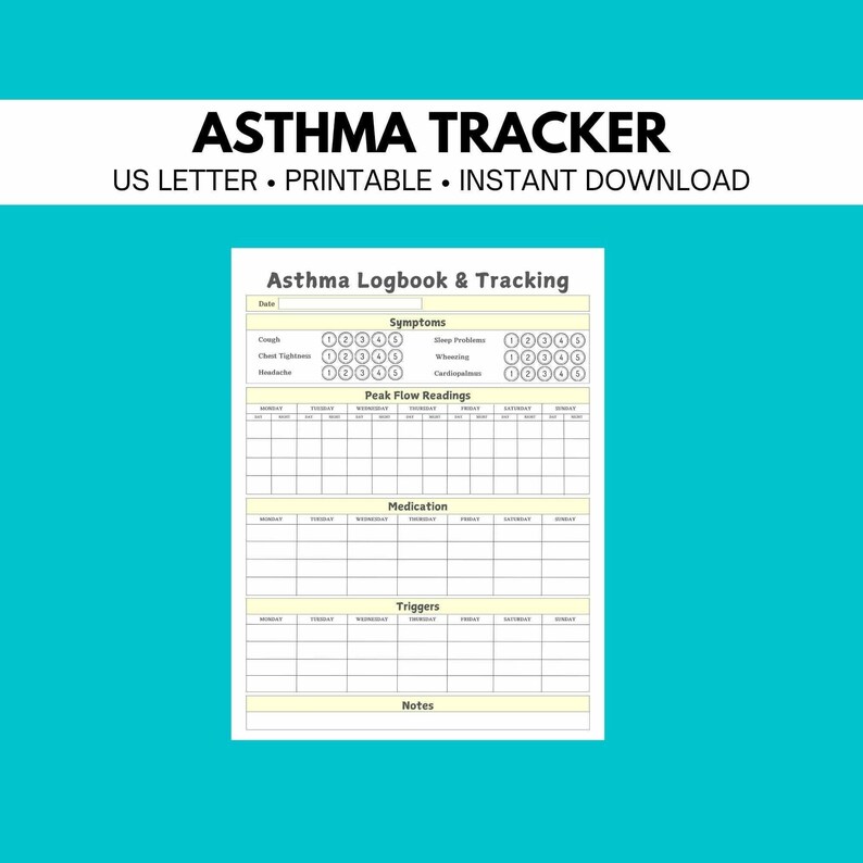 Asthma Tracking Printable, Symptom Journal, Medication Log, Situational ...