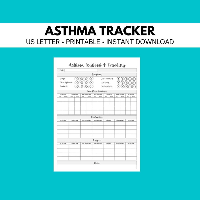 Asthma Tracking Printable, Symptom Journal, Medication Log, Situational Identification and ...