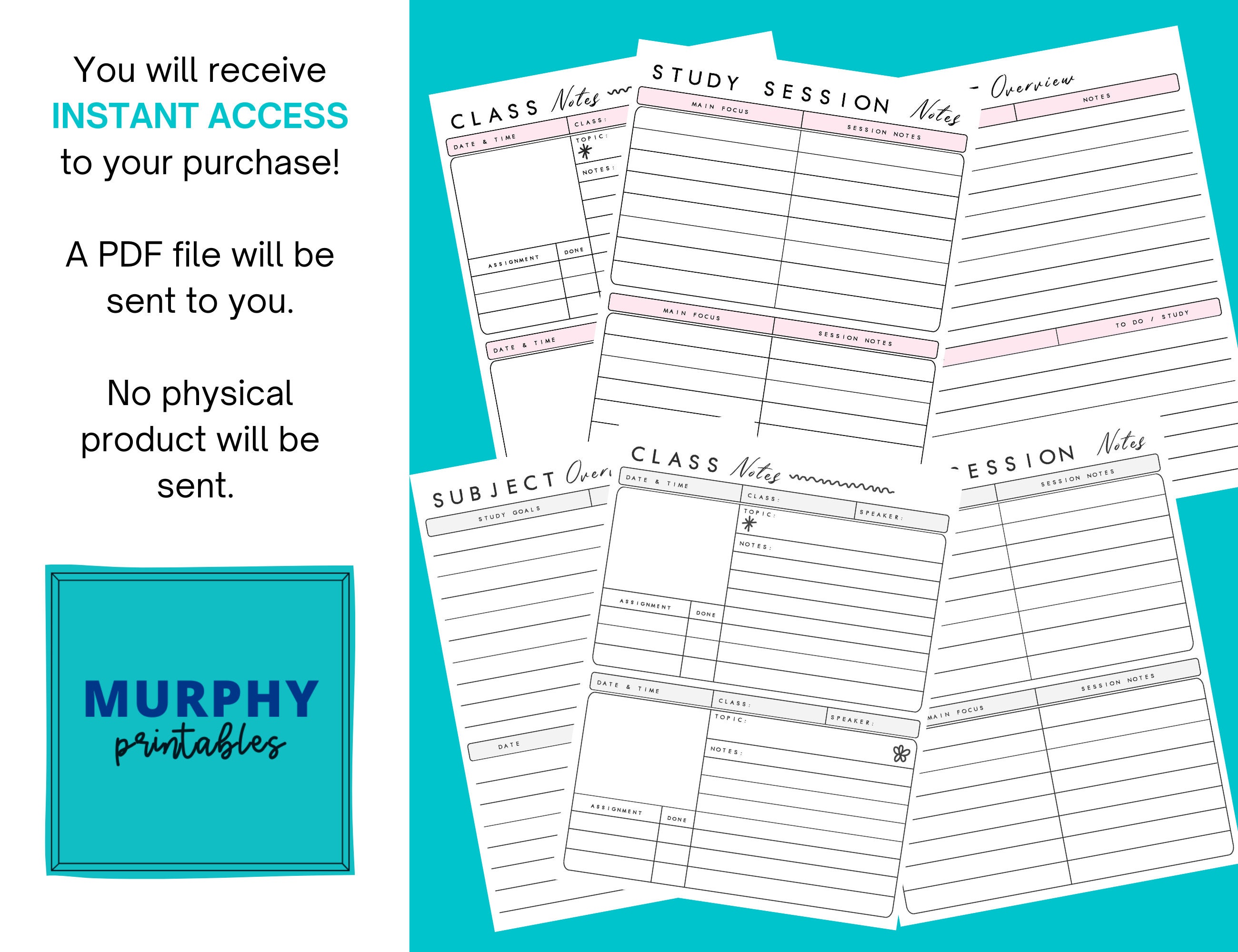 Printable Note Pages, Class Note Template, Study Guide Template, Back ...