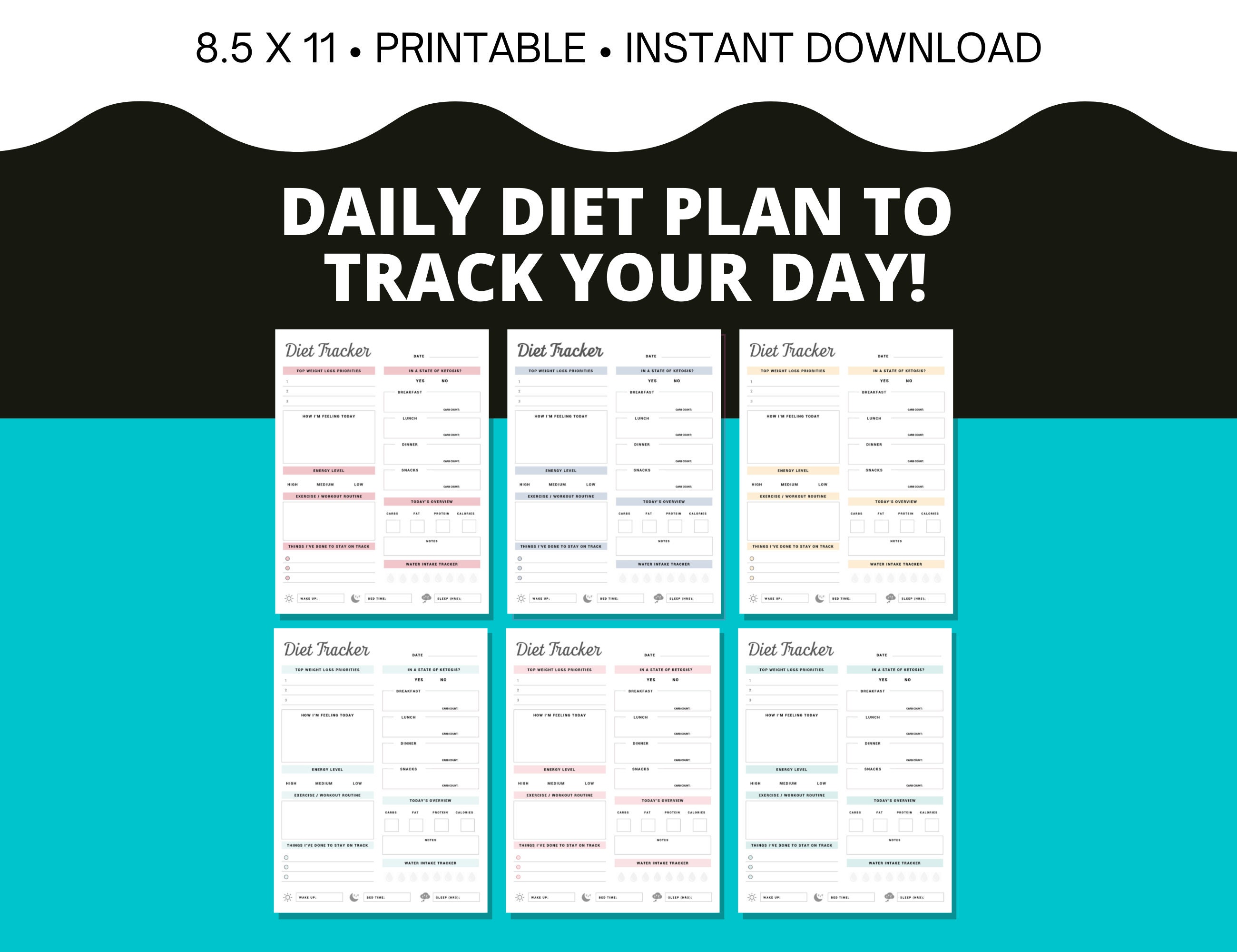 Printable Daily Diet Tracker | Food Journal and Meal Planner | Fitness ...