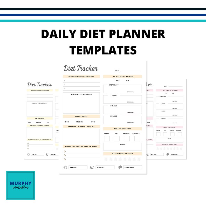 Printable Daily Diet Tracker | Food Journal and Meal Planner | Fitness ...