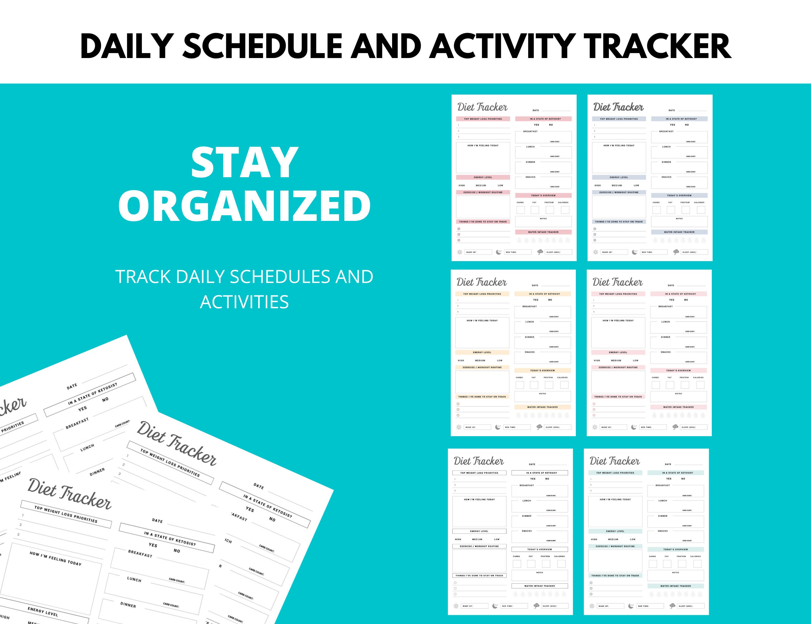 Printable Daily Diet Tracker | Food Journal and Meal Planner | Fitness ...