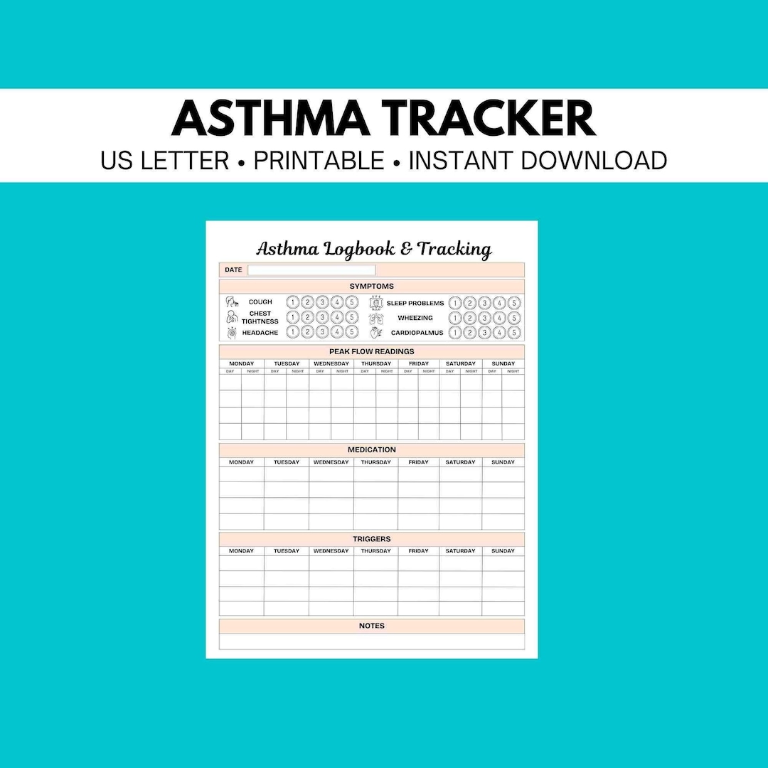 Printable Asthma Planner, Digital Health Tracker and Medication Journal ...