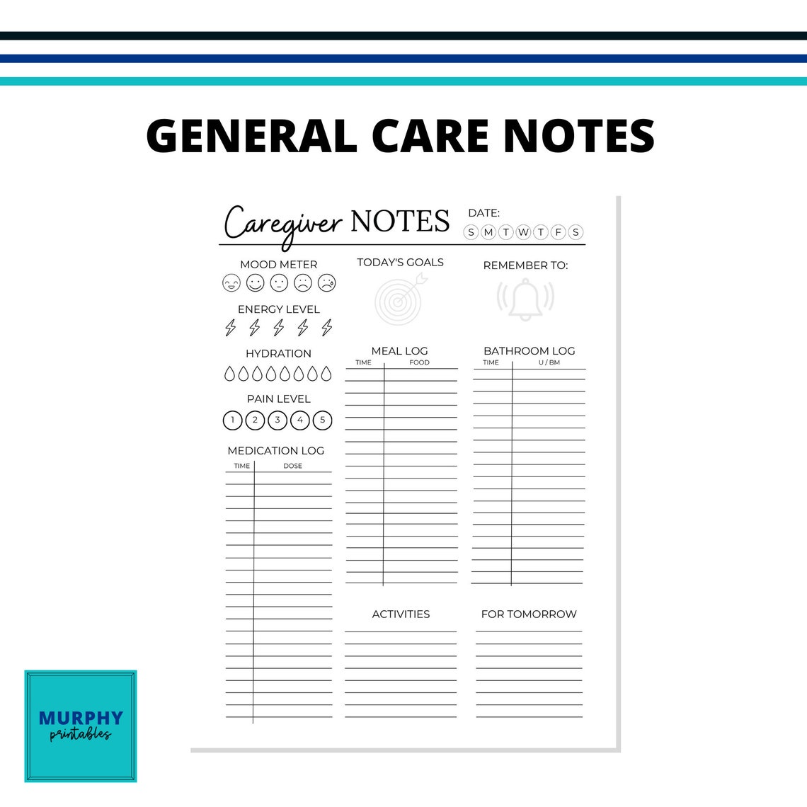 Caregiver Daily Planner Printable for Elder Care Adult Day Care Daily ...