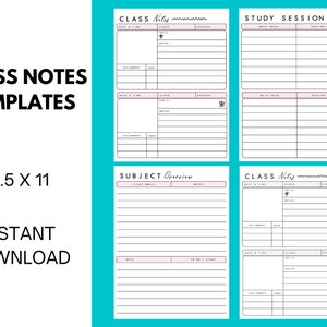 Printable Note Pages, Class Note Template, Study Guide Template, Back to School Organization ...