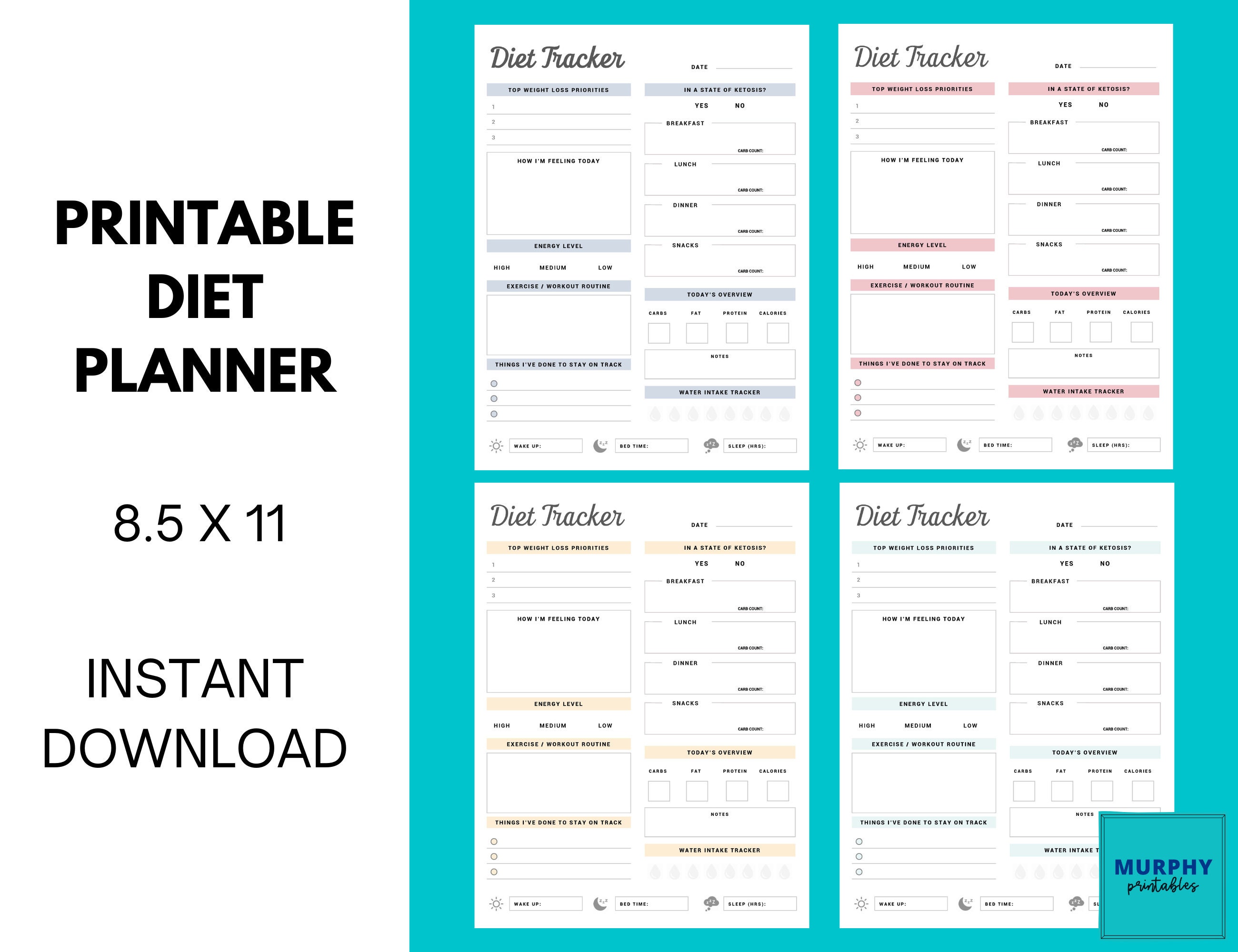 Printable Daily Diet Tracker | Food Journal and Meal Planner | Fitness ...