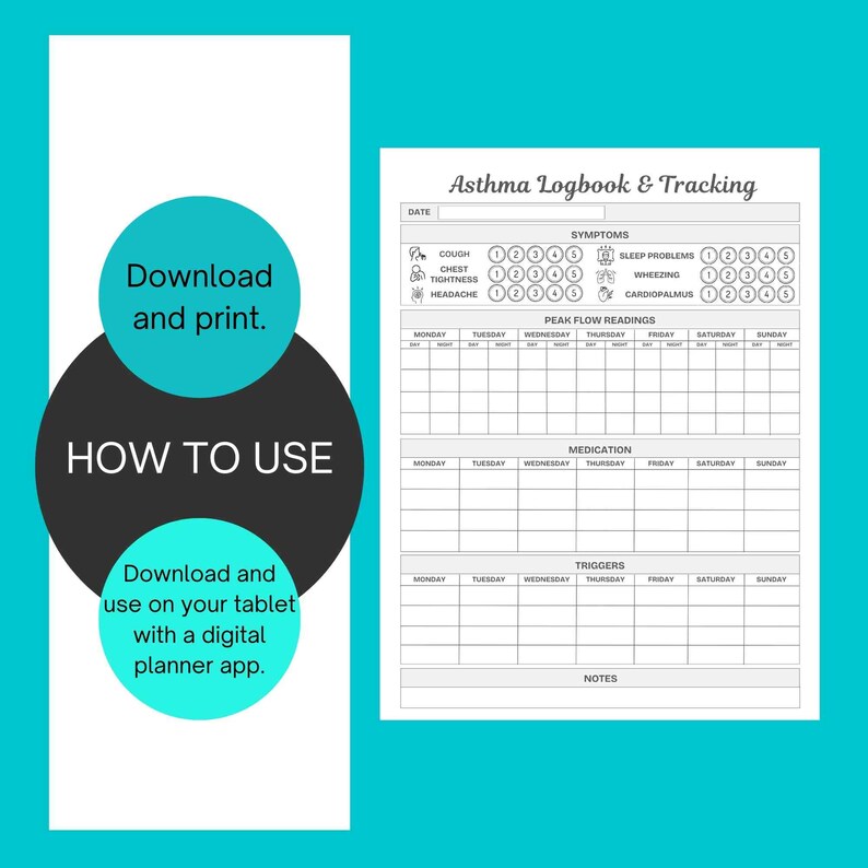 Printable Asthma Planner, Digital Asthma Tracker and Journal, Asthma ...