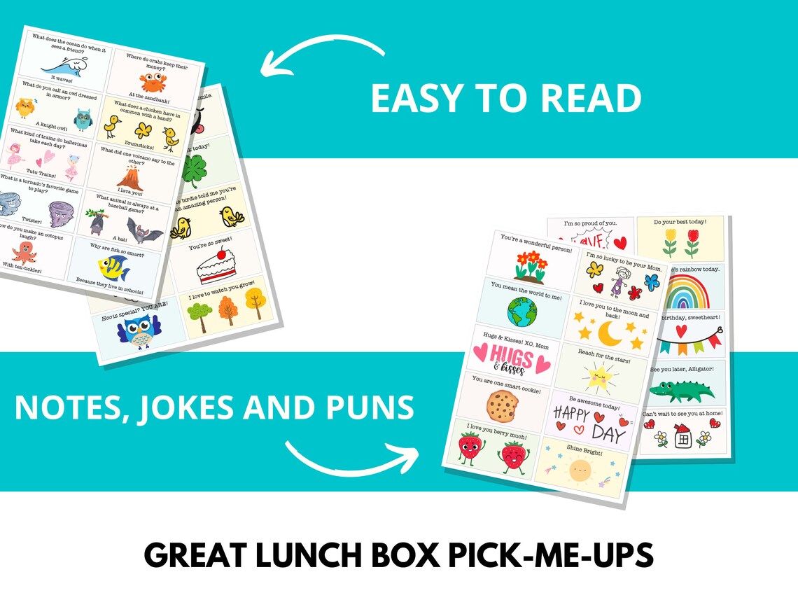 Printable Lunch Box Notes for Kids, Printable Lunchbox Cards, Easy to ...