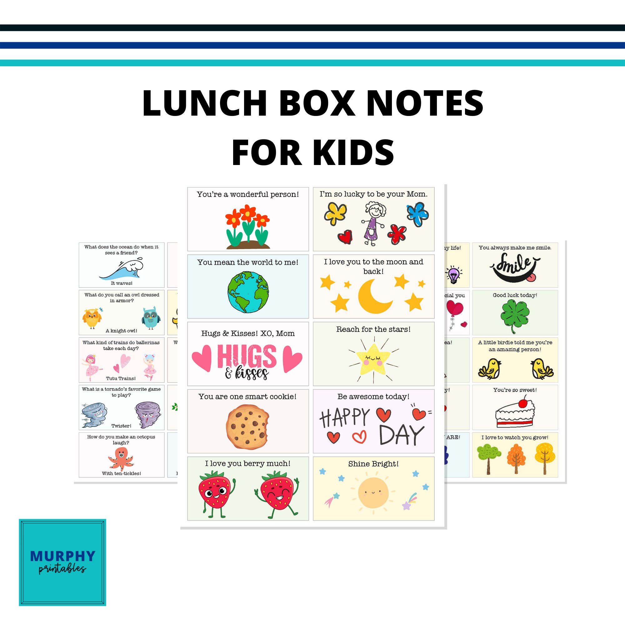 Printable Lunch Box Notes for Kids, Printable Lunchbox Cards, Easy to ...