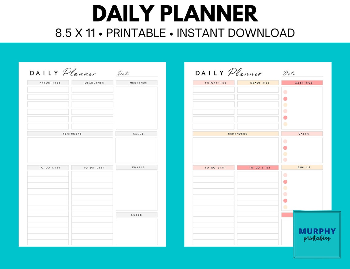 Printable Daily Goal Planner Instant Download Planner Pages - Etsy