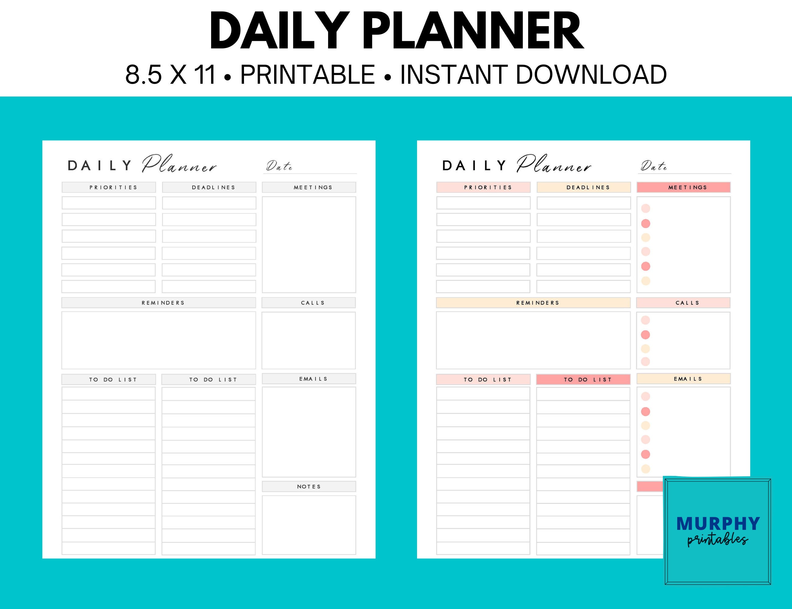 Printable Daily Goal Planner Instant Download Planner Pages Daily Goals ...