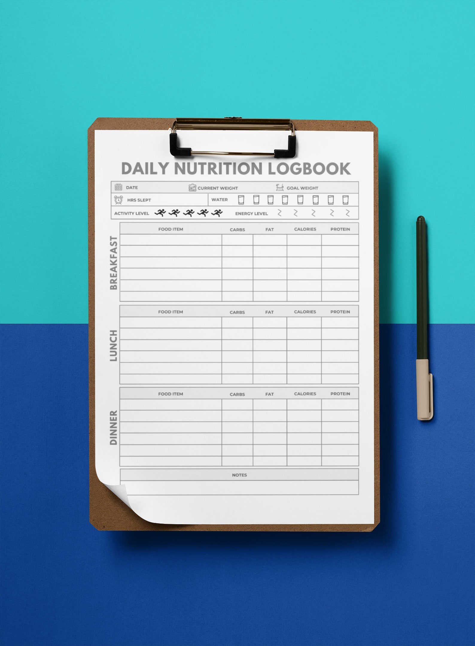 Nutrition Log and Meal Planner Pages Printable Logbook Sheets Daily ...
