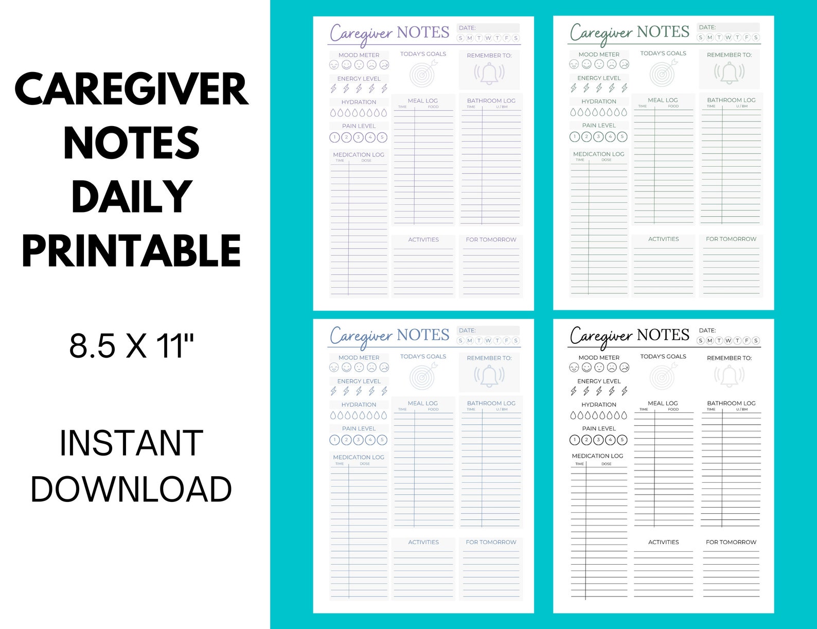 Caregiver Daily Planner Printable Bundle, Elder Care, Adult Day Care ...