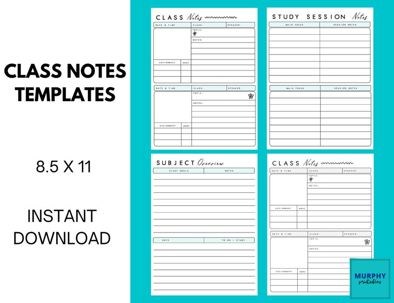 Printable Note Pages, Class Note Template, Study Guide Template, Back ...