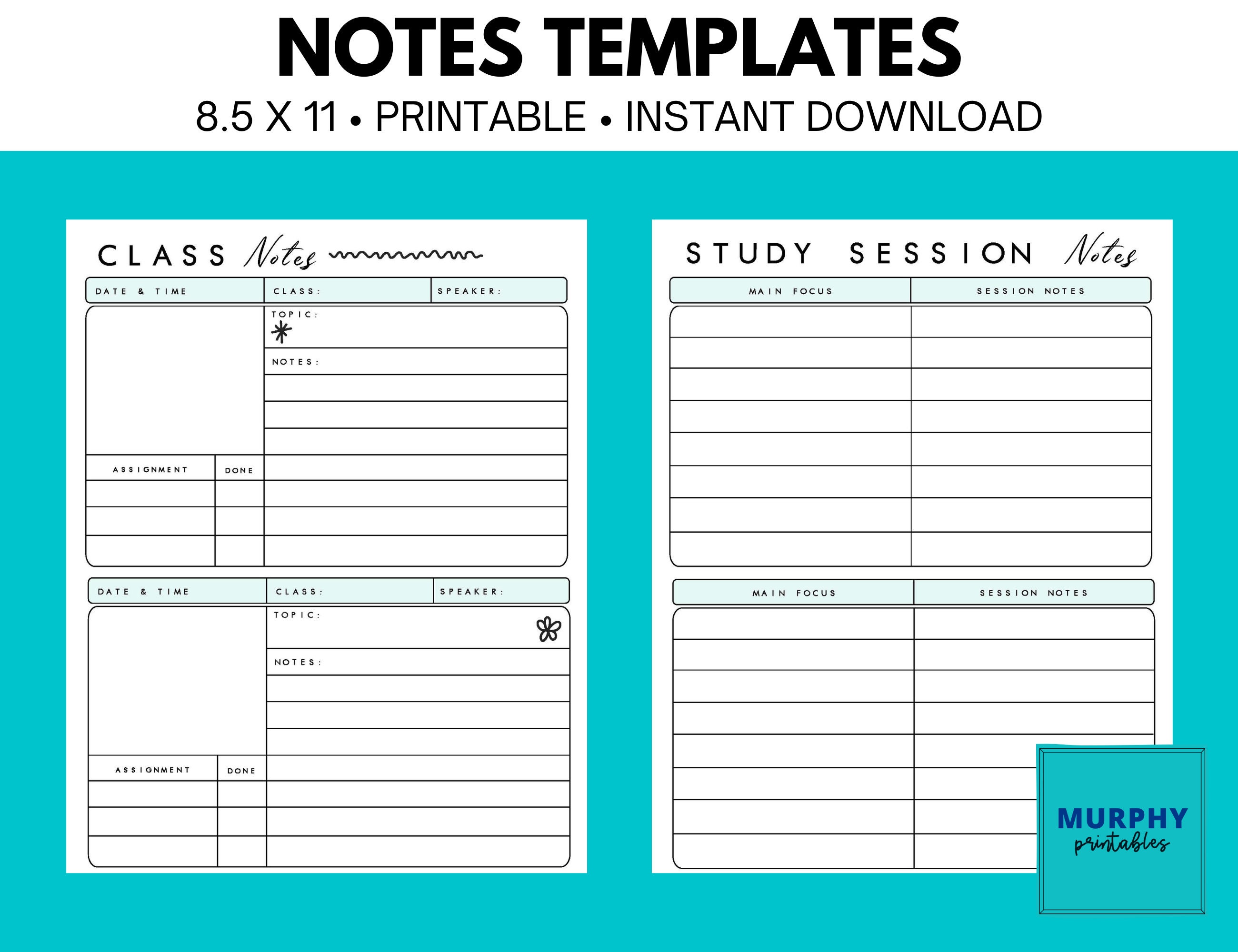 Printable Note Pages Class Note Template Study Guide - Etsy