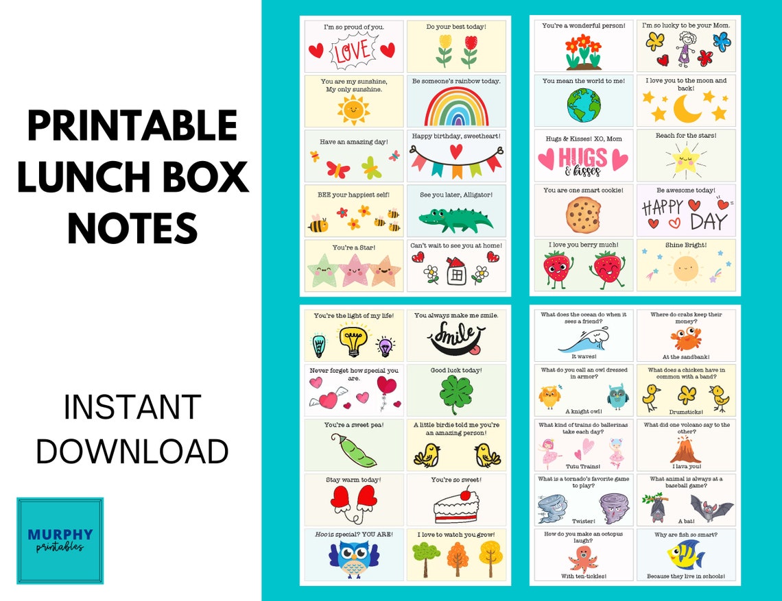 Printable Lunch Box Notes for Kids Printable Lunchbox Cards - Etsy