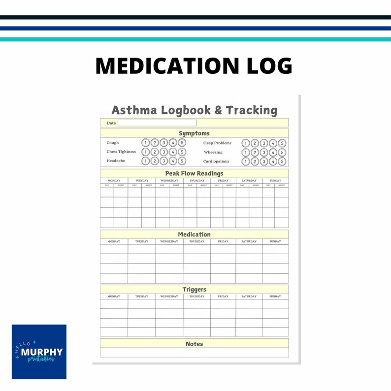 Asthma Tracking Printable, Symptom Journal, Medication Log, Situational Identification and ...
