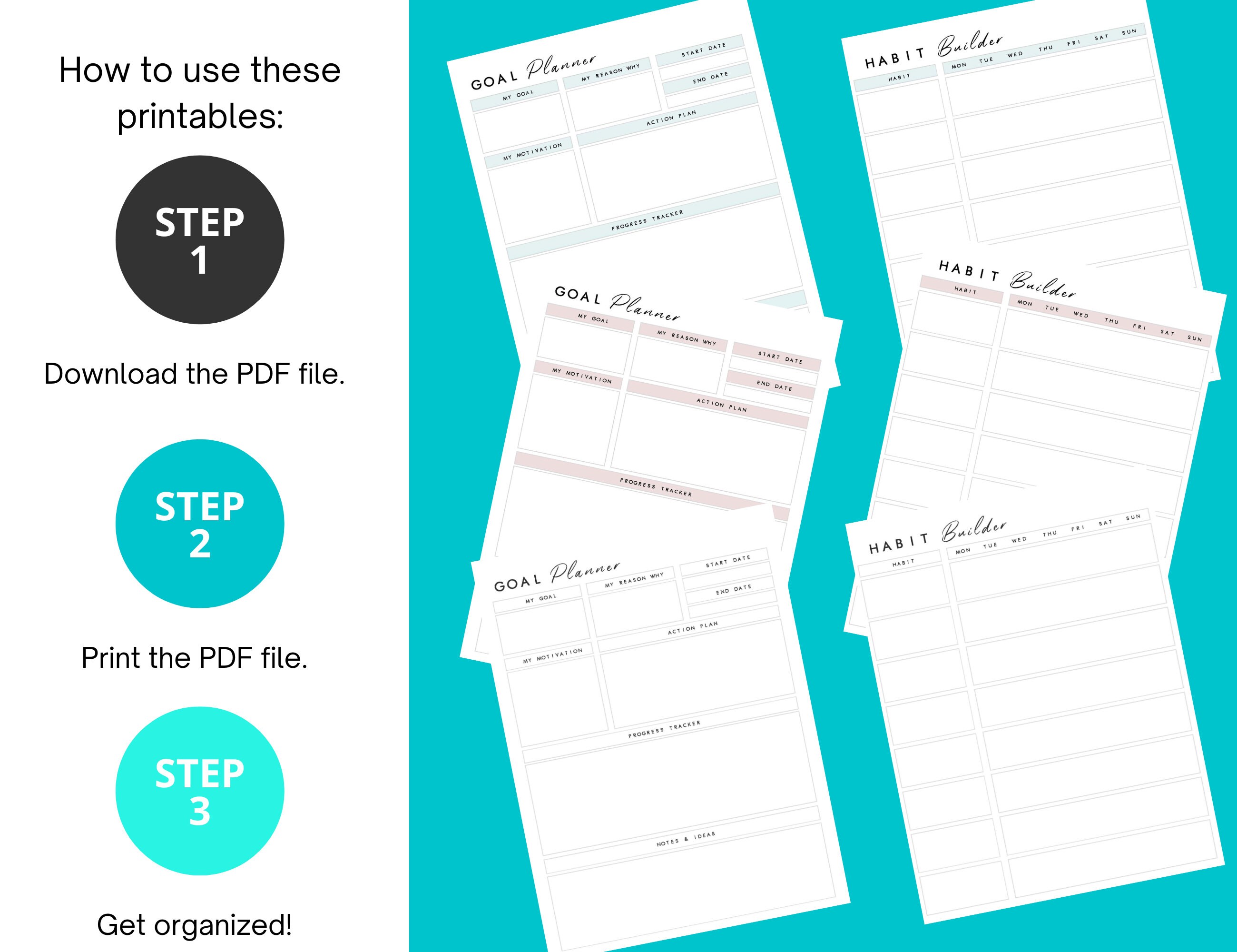 Printable Goal Planner and Tracker Habit Builder Printable Weight Loss ...