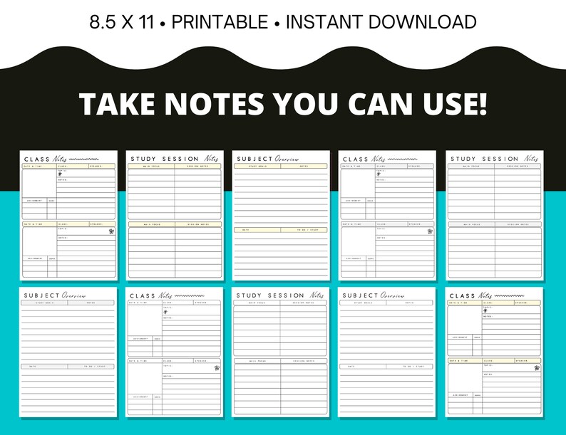 Printable Note Pages, Class Note Template, Study Guide Template, Back ...