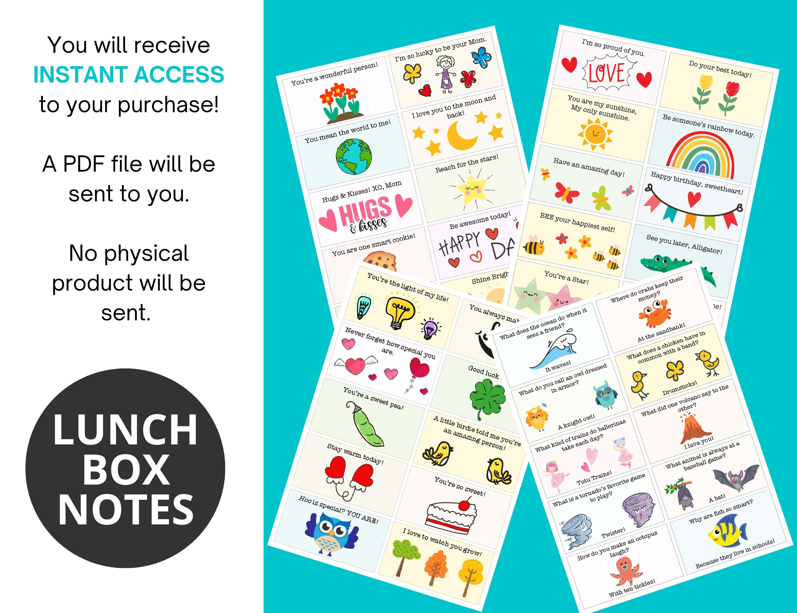 Printable Lunch Box Notes for Kids, Printable Lunchbox Cards, Easy to ...