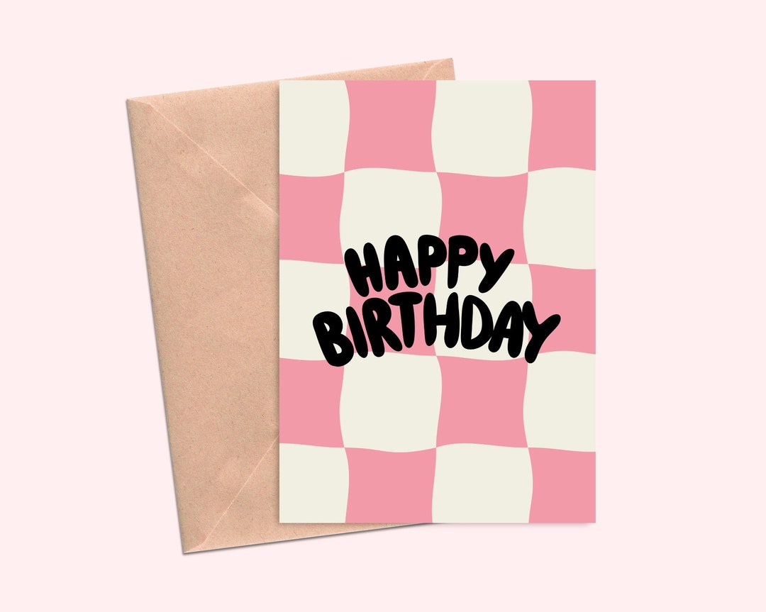 Checker Birthday Card Pink Checker Greeting Card - Etsy