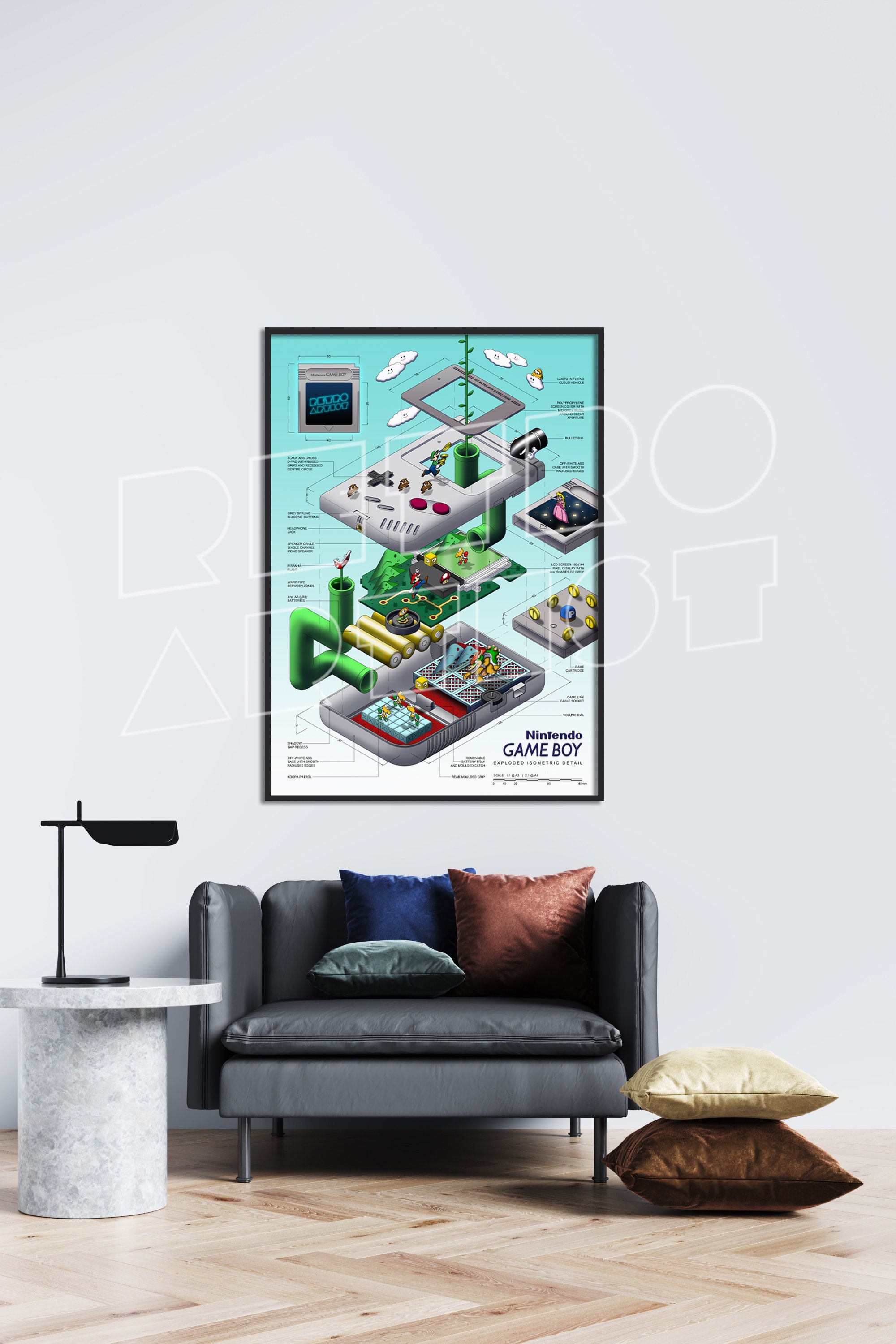 Game Boy Inspired Technical Drawing Artwork - Print at Home. Nintendo ...