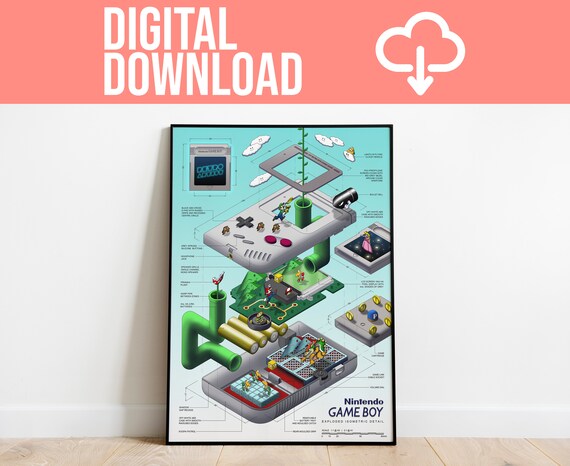 Game Boy Inspired Technical Drawing Artwork Print at Home. - Etsy