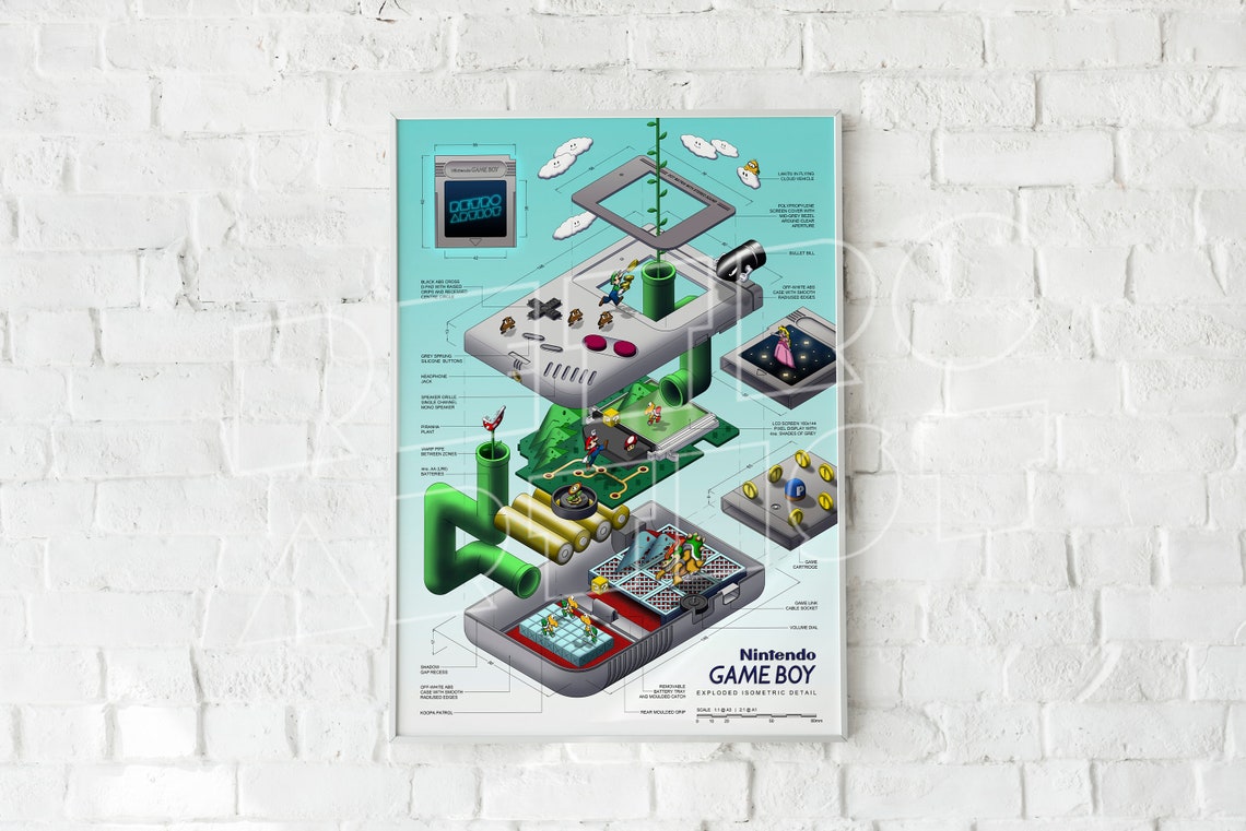 Game Boy Inspired Technical Drawing Artwork Print at Home. - Etsy UK