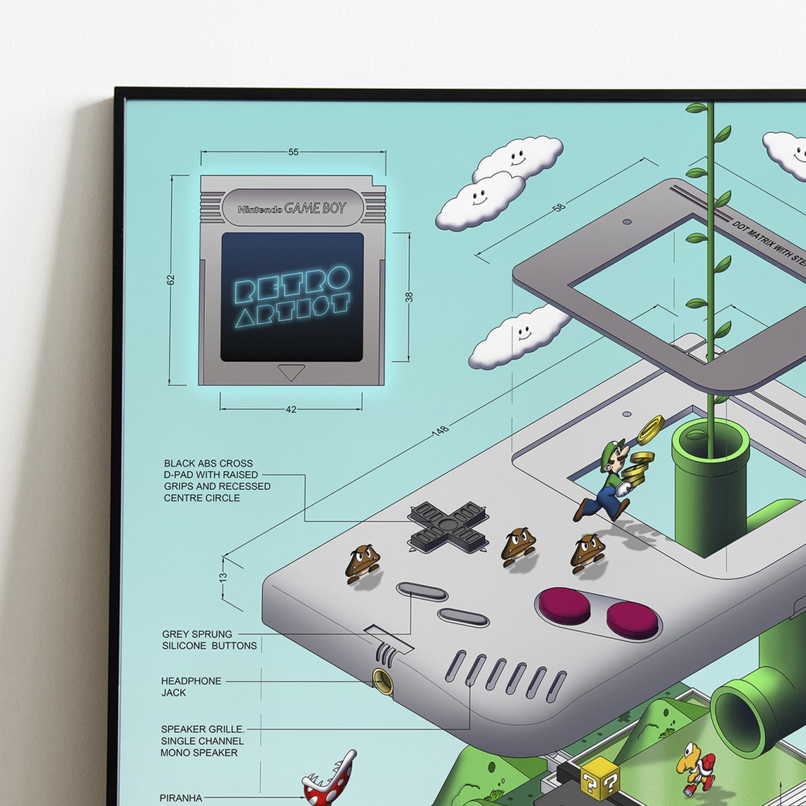 Game Boy Inspired Technical Drawing Artwork Print at Home. | Etsy UK