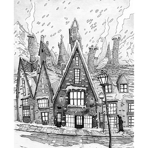 Hogsmeade Print Hogsmeade Drawing Wizarding World Wizard Village - Etsy