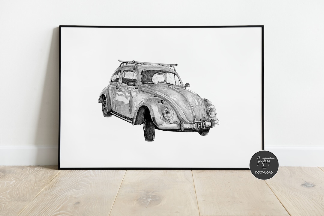 Beetle Car Print Beetle Car Drawing Beetle Car Illustration Beetle Car ...