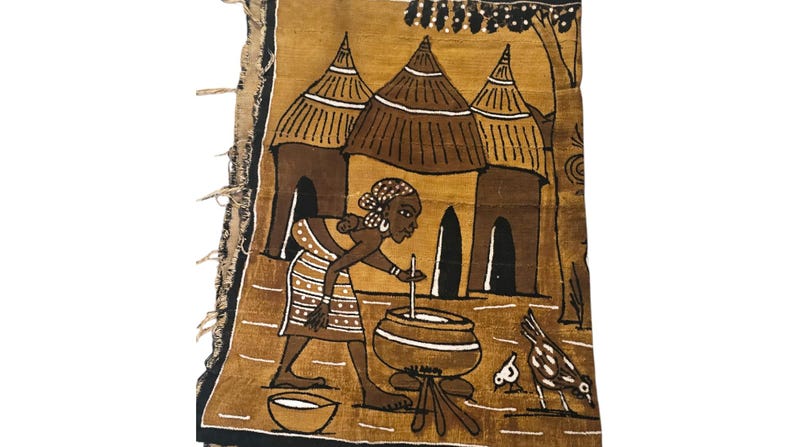 Tissu bogolan style décoration, Bogolan style illustratif d'un village ...