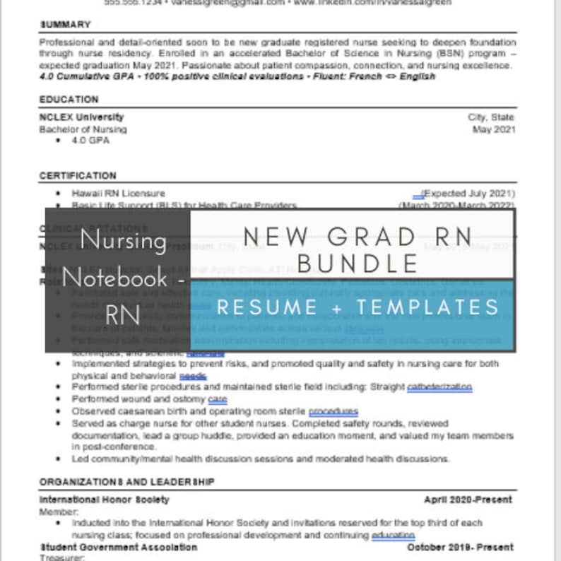 New Grad RN Bundle - Resume + Templates - Etsy
