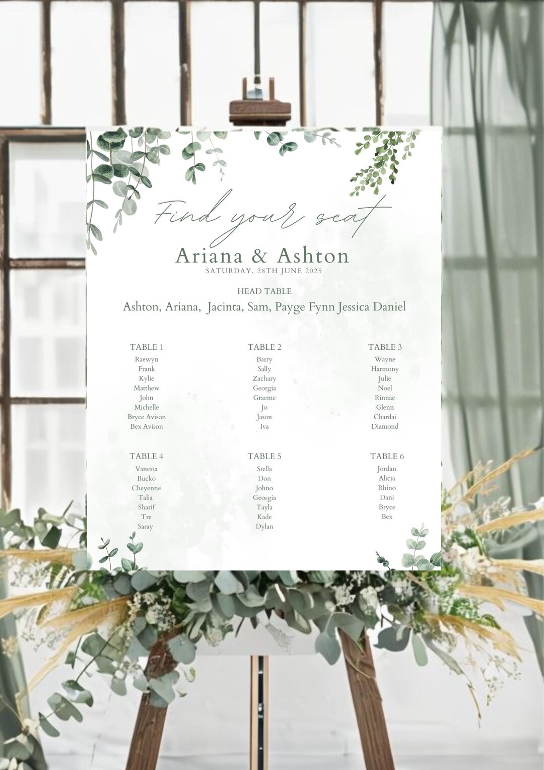 10 Editable Wedding Seating Charts Sage Green Floral Seating Chart ...