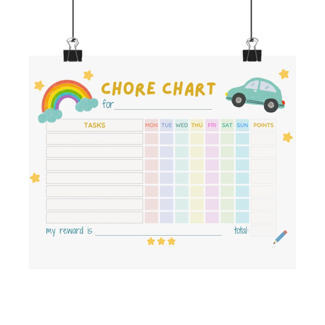 Chore Chart Poster, Kids Chore Tracker, Reward Chart for Children, Fun ...