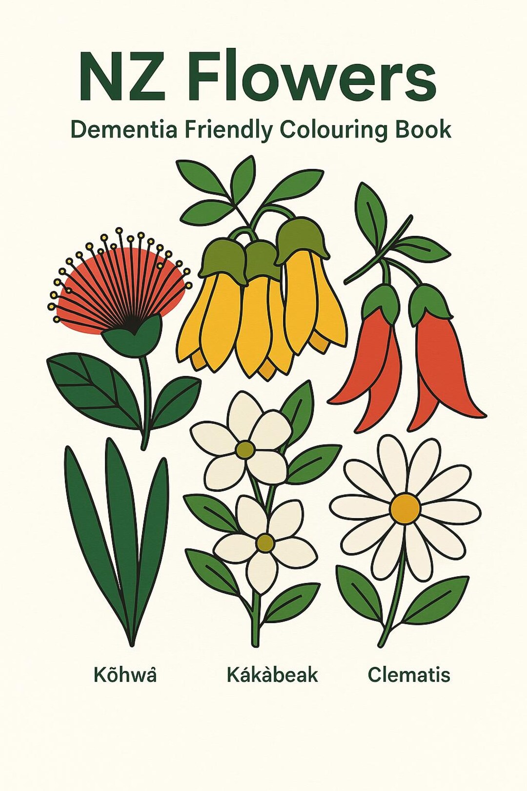 NZ Flowers Dementia-friendly Coloring Book | Printable Digital Download ...