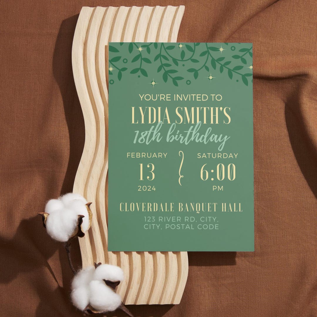 Birthday Party Invitation Editable Canva Template, Natural, Green Theme ...