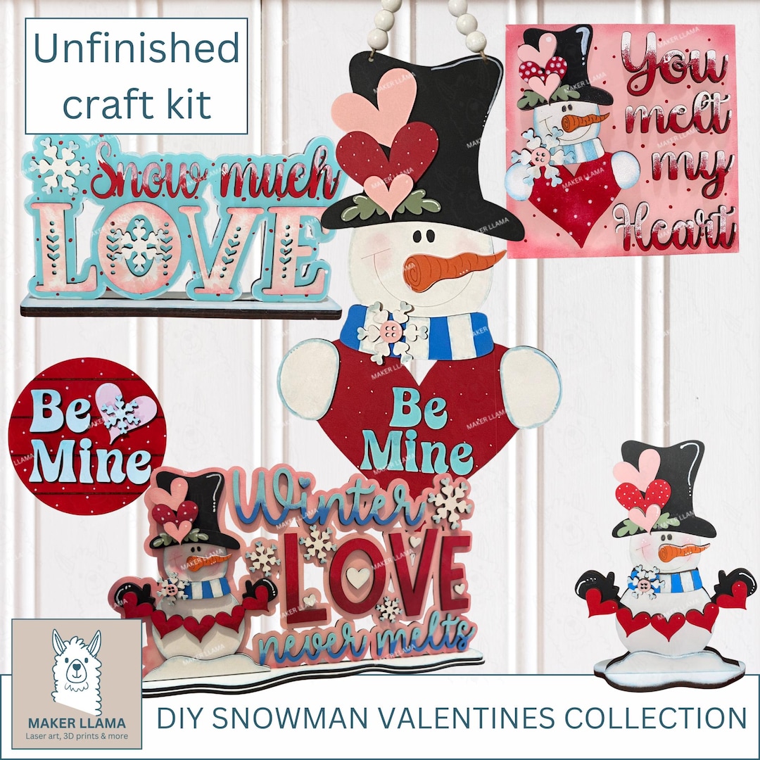 DIY Snowman Valentines Collection: Unfinished MDF Decorations, Shelf ...