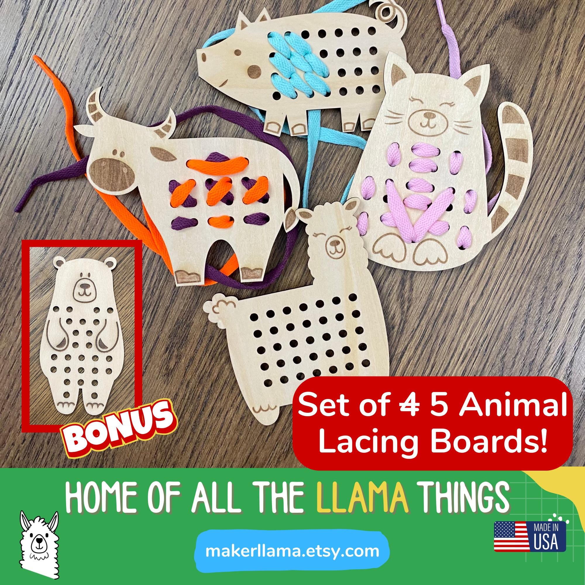 Animal Lacing Boards: Fine Motor Skills Toy, Set of 5 - Etsy